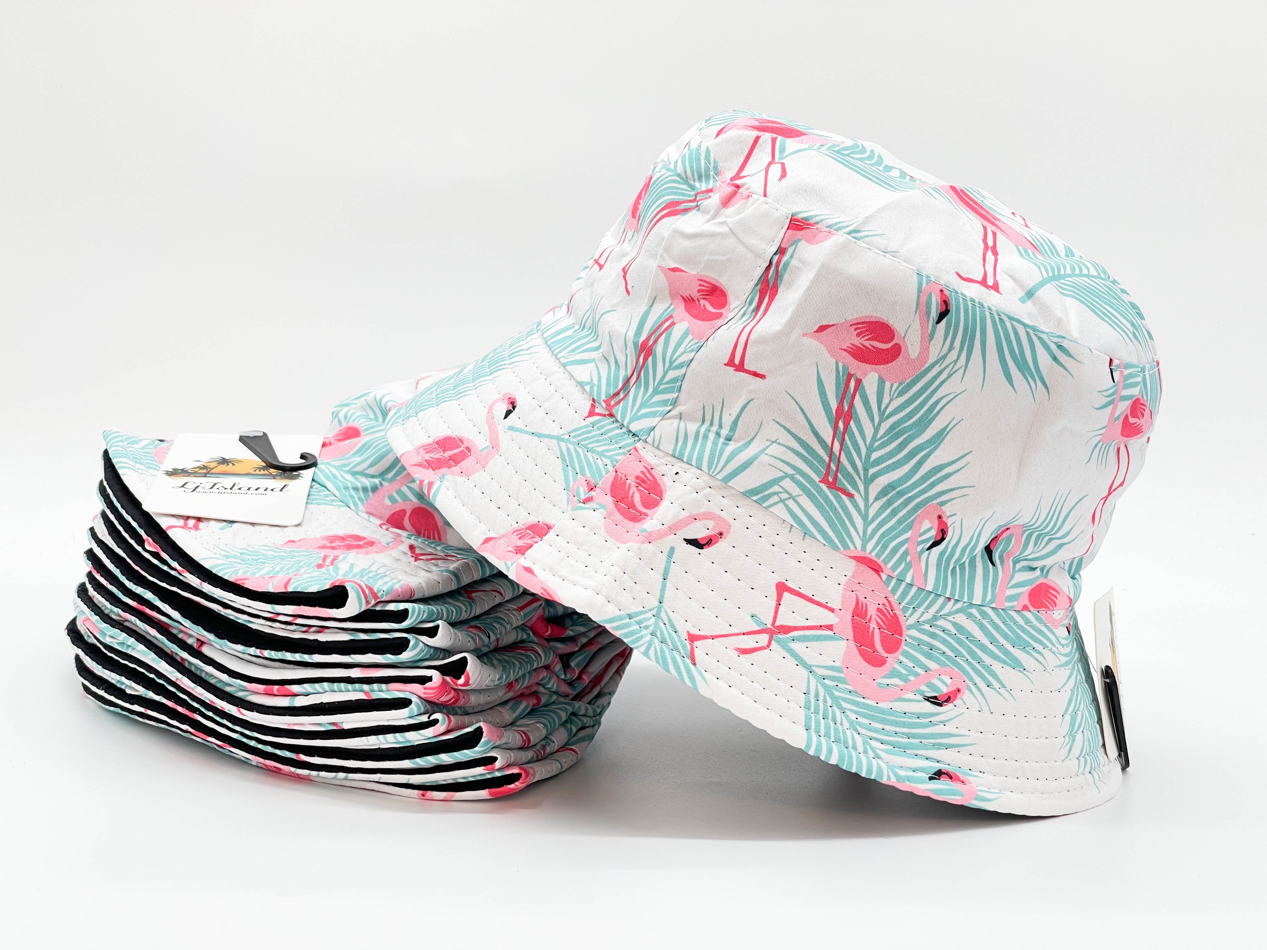 "FLAMINGO WHITE" WHOLESALE BUCKET HAT BY DOZEN(12PCS) – LJIsland